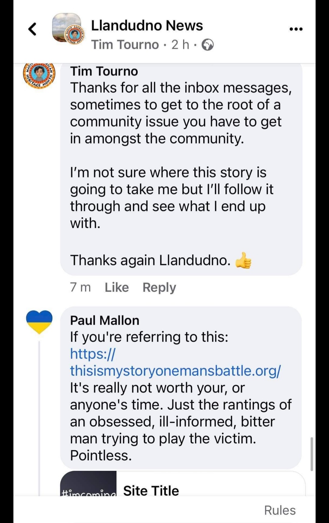 Message for Mr Paul Mallon, admin Llandudno News. Please Read my North ...